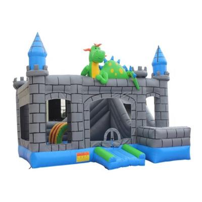 China 0.55mm PVC Dragon Cartoon Inflatable Jump House Blue Gray Green Color for sale