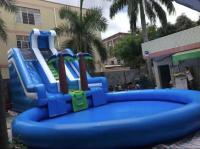 China Tripple Stitch 0.9mm PVC Inflatable Water Slide With Pool 8m Dia for sale