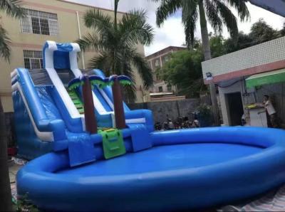 China Tripple Stitch 0.9mm PVC Inflatable Water Slide With Pool 8m Dia for sale