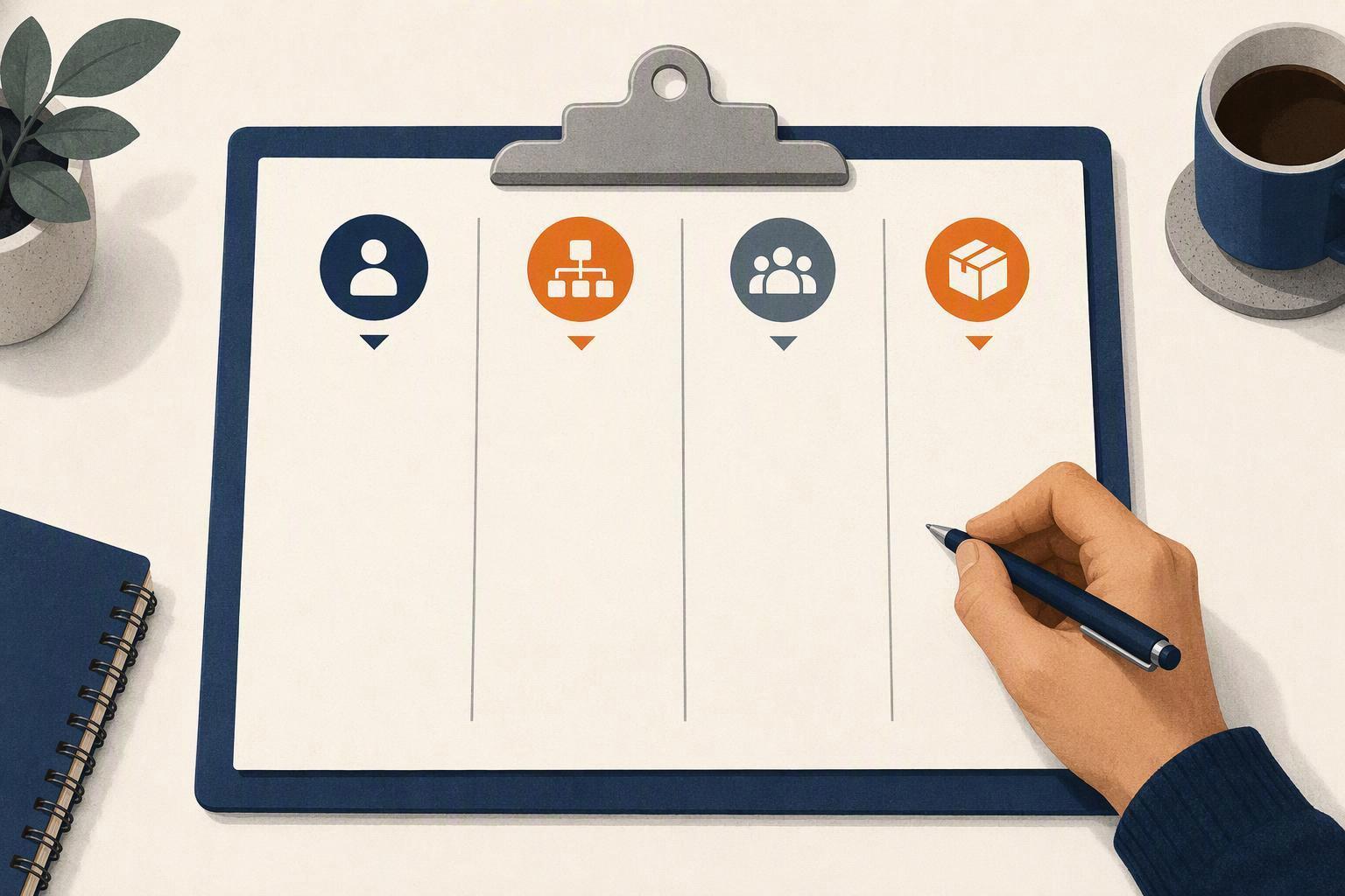a simple four-column needs-assessment worksheet mapping buyer type to channel, age band, order volume and packaging ownership
