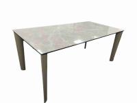 China 1500*850mm Ceramic Top Dining Table Custom With Fixed Type Light Grey Metal Base for sale