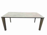 China 1500*850mm Ceramic Top Dining Table Custom With Fixed Type Light Grey Metal Base for sale