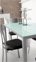 China 1100mm Length Glass Top Dining Table Customizable With Iron Legs for sale