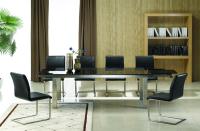 China 2700mm Length Extendable Dining Table Black With Stainless Steel Frame for sale