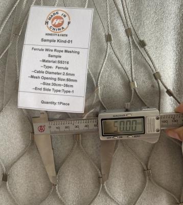 China 50m*50mm Hole Size 2.5mm Wire Diameter Ferruled Stainless Steel Rope Mesh For Zoo Use for sale