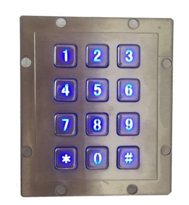 China IP65 water proof stainless steel industrial metal keypad with 3 x 4 numeric keys and blue LED for sale