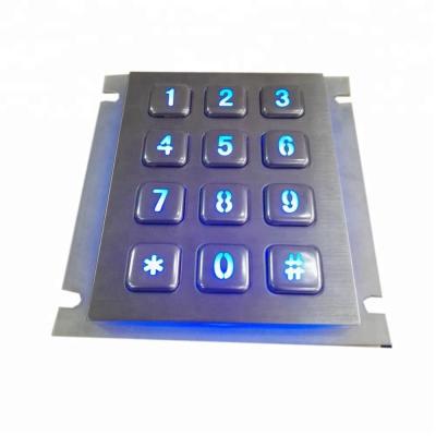 China LED backlit waterproof industrial metal keypad with 12 keys and USB for metal kiosk for sale