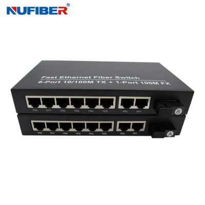 China 10/100M 8 port rj45 and one single fiber SC port SM bidirectional 20km optical fiber ethernet switch for sale