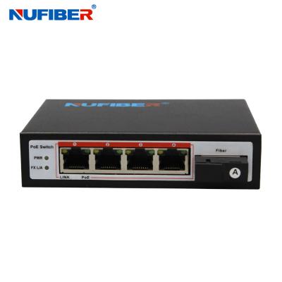 China 10/100M 5 ports POE Fiber Switch with 4 POE ports 1 SC port，dual fiber MM 1310nm 2km, IEEE802.3af for sale