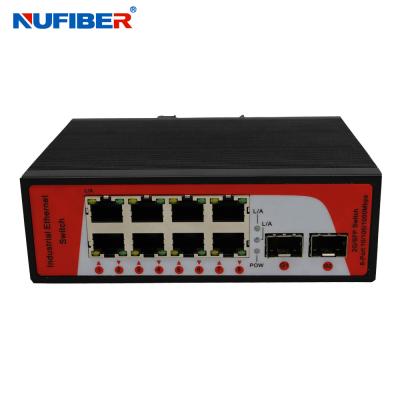 China Industrial ethernet switch 2x1000M SFP port + 8x10/100M RJ45 port with Din-rail DC10-52V IP40 for sale