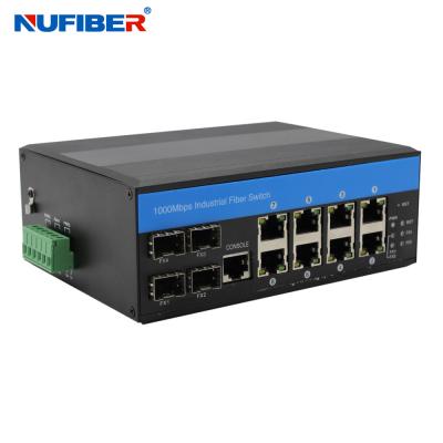 China Managed Industrial POE Switch with 8*10/100/1000M POE+4*1000M SFP port DIN-Rail,Support RSTP, Ring Topolog for sale