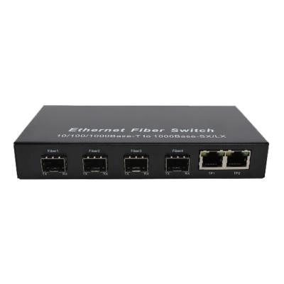 China 10/100/1000M 4 SFP Port + 2 RJ45 Port Fiber Optic Ethernet Switch Media converter for sale