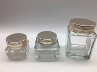 China Small Square Glass Cream Jars Electroplate Printing With Metallic Cap for sale