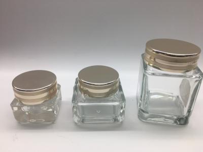 China Small Square Glass Cream Jars Electroplate Printing With Metallic Cap for sale