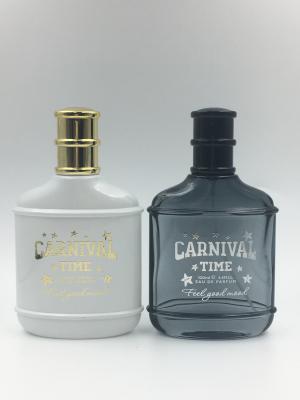 China 100ml Glass Perfume Bottle Flat Shape Opaque White for sale