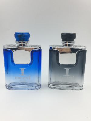 China flat Glass Perfume Bottle With Metallic Shoulder And Cap 100ml for sale
