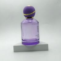 China 100ml Purple round shape perfume bottle with round ball cap for sale