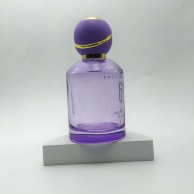 China 100ml Purple round shape perfume bottle with round ball cap for sale