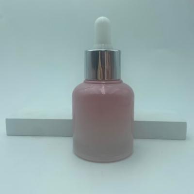 China 2025 Recyclable Pink Glass Bottle for Oil Dropper Bottles with Silver Collar Luxury Wholesale 30ml for sale