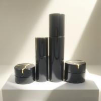 China Factory-Direct 30ml 50ml 100ml 120ml Cosmetic Glass Black Luxury Round Lotion Pump Bottle and Jar Set-OEM for sale