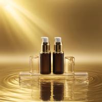 China Glass Lotion Bottle 15ml Dark Red Serum Bottle with Shiny Gold/Silver Pump Eye lotion Bottle Pump Bottle Cosmetic Bottle OEM for sale