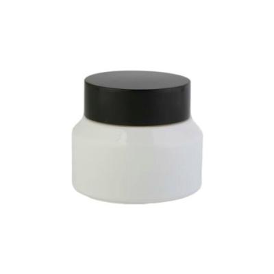 China White Glass Cosmetic Jar With Wooden Cap / Lids Cosmetic Pots Cream Bottles OEM for sale