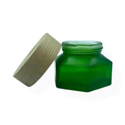 China Cosmetic Jars Packaging 50g Emerald Cream Jar with wood finish Plastic Cap Cream jar for sale