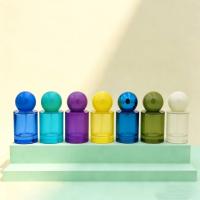 China Custom 30ml & 50ml Luxury Glass Perfume Bottles  Mist or Serum Pump Glass Bottle Round Ball Cap for Serum Product for sale