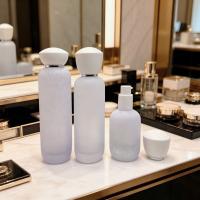China Premium Frosted Glass Bottles & Jars with Pump/Spray & White Caps, Crackle Pattern for Cosmetics, Face Cream, Lotion, Serum, Toner, Skincare, 120ml/100ml/40ml/50g/30g for sale