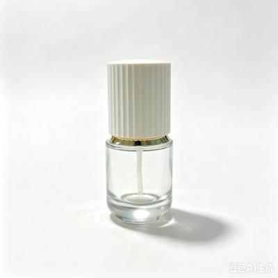 China Empty Clear Glass Pump Bottle 30ml and 50ml Cosmetic Serum Lotion Container Ribbed White Cap Gold Press Pump Skincare Packaging for sale