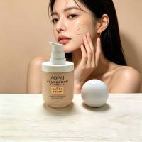 China Foundation Bottle Cosmetic Glass Set for Skin Care Serum Pressurized Lotion Essence Bottles with Cap and Pump for sale