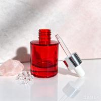 China Red Transparent Glass Dropper Bottle, Thick Base Cosmetic Serum Oil Packaging Bottle with White Rubber Dropper for sale