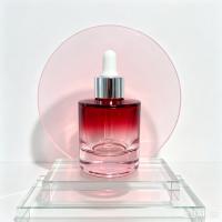 China Red Transparent Glass Dropper Bottle, Thick Base Cosmetic Serum Oil Packaging Bottle with White Rubber Dropper for sale