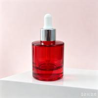 China Red Transparent Glass Dropper Bottle, Thick Base Cosmetic Serum Oil Packaging Bottle with White Rubber Dropper for sale