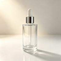 China 50ml Thick Base Glass Dropper Bottle, Silver Collar & White Nipple, Empty Bottle for Serum Essential Oil Cosmetic Pack for sale