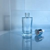 China 50ml Thick Base Glass Dropper Bottle, Silver Collar & White Nipple, Empty Bottle for Serum Essential Oil Cosmetic Pack for sale