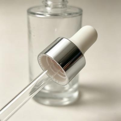 China 50ml Thick Base Glass Dropper Bottle, Silver Collar & White Nipple, Empty Bottle for Serum Essential Oil Cosmetic Pack for sale