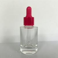China 30ml ClearThick Base Glass Dropper Bottle with Red Rubber Bulb, Cosmetic Serum Essential Oil Glass Bottle for Skincare Packaging for sale