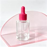 China 30ml ClearThick Base Glass Dropper Bottle with Red Rubber Bulb, Cosmetic Serum Essential Oil Glass Bottle for Skincare Packaging for sale