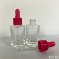 China 30ml ClearThick Base Glass Dropper Bottle with Red Rubber Bulb, Cosmetic Serum Essential Oil Glass Bottle for Skincare Packaging for sale