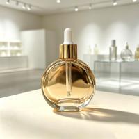 China Luxury Flat Round Glass Bottle 30ml 60ml Dropper/pump Lotion Bottle Cosmetic Packaging Wholesale From Source Factory for sale