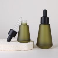 China Factory Wholesale 15ml 30ml Matte Olive Green Tapered Glass Dropper Bottle for Essential Oil Serum Cosmetic Packaging for sale