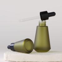 China Factory Wholesale 15ml 30ml Matte Olive Green Tapered Glass Dropper Bottle for Essential Oil Serum Cosmetic Packaging for sale