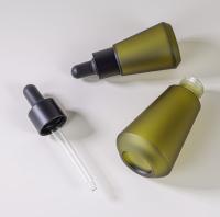 China Factory Wholesale 15ml 30ml Matte Olive Green Tapered Glass Dropper Bottle for Essential Oil Serum Cosmetic Packaging for sale