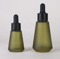 China Factory Wholesale 15ml 30ml Matte Olive Green Tapered Glass Dropper Bottle for Essential Oil Serum Cosmetic Packaging for sale