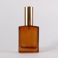 China Amber Square Glass Perfume Spray Bottle, 30ml&50ml&100ml, Empty Bottle with Gold Sprayer, Custom Wholesale Fragrance Packaging for sale