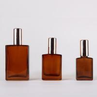 China Amber Square Glass Perfume Spray Bottle, 30ml&50ml&100ml, Empty Bottle with Gold Sprayer, Custom Wholesale Fragrance Packaging for sale
