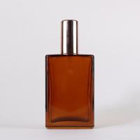 China Amber Square Glass Perfume Spray Bottle, 30ml&50ml&100ml, Empty Bottle with Gold Sprayer, Custom Wholesale Fragrance Packaging for sale