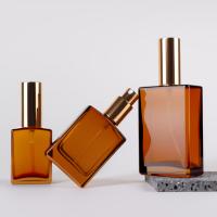 China Amber Square Glass Perfume Spray Bottle, 30ml&50ml&100ml, Empty Bottle with Gold Sprayer, Custom Wholesale Fragrance Packaging for sale