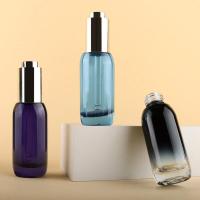 China 30ml Luxury Gradient Glass Press Dropper Bottle, Serum Oil Bottle with Aluminum Collar, Custom Print Wholesale Skincare Pack for sale